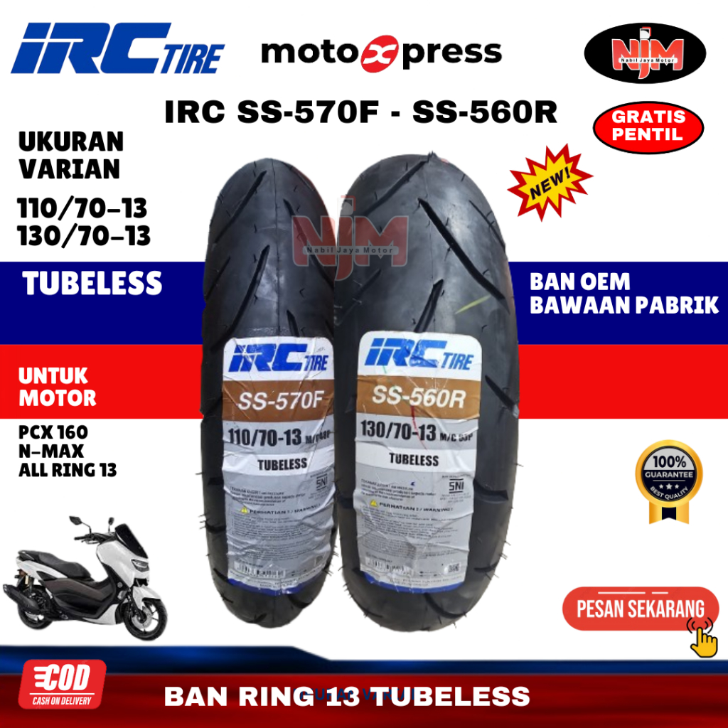 Jual PAKET IRC NMAX 110/70-13 & 130/70-13 Tubles Free Pentil Karet ...