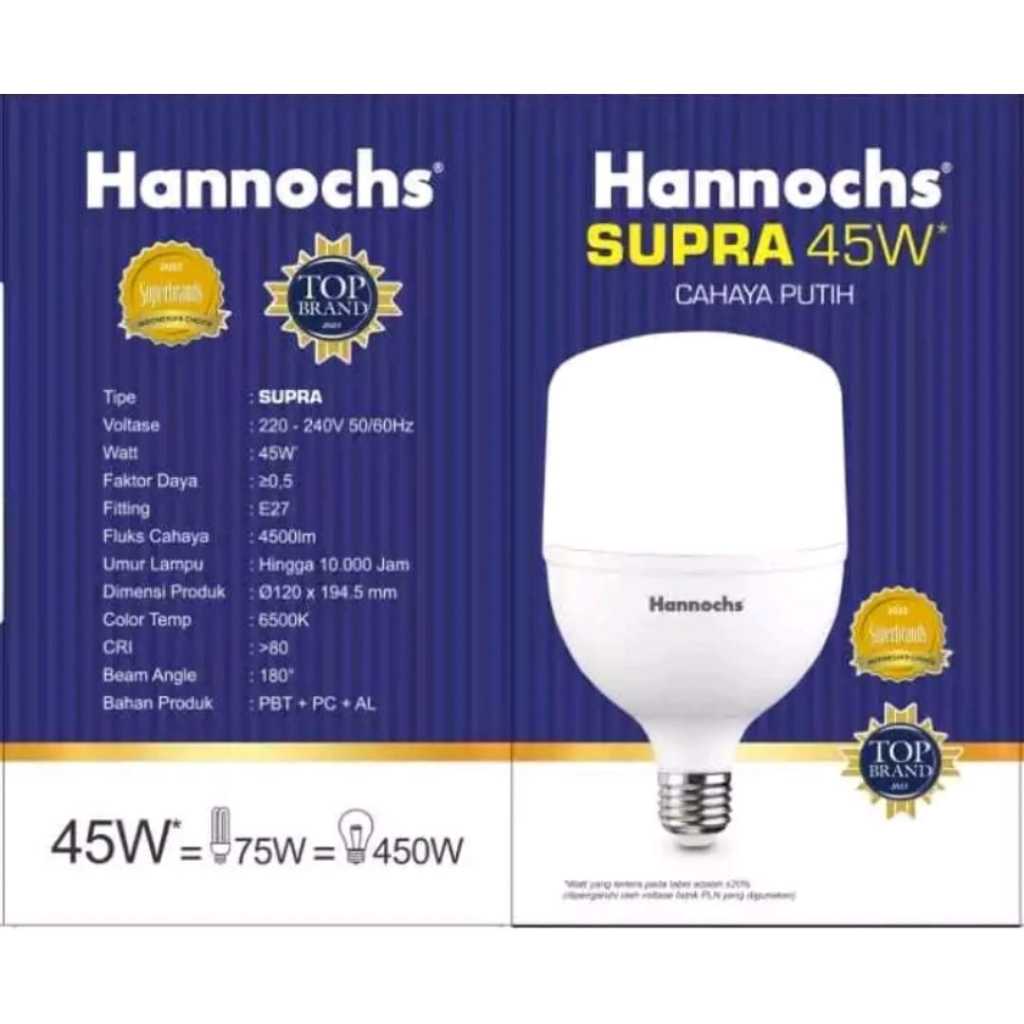 Jual Lampu LED Hannochs Supra 45 watt Bohlam Bola Lampu LED 45w Putih Garansi | Shopee Indonesia