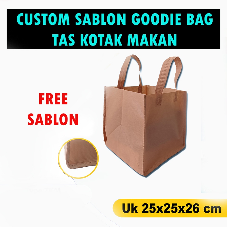 Jual Tas Goodie Bag Custom Sablon 25x25x26cm Spunbond Kotak Makan Nasi Box Kue Sembako Hajatan ...