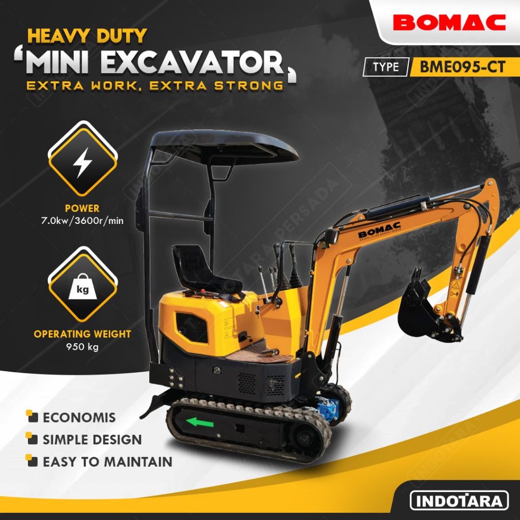 Jual Bomac Mini Excavator BME095-CT With Mechanic Thumb Attachment ...