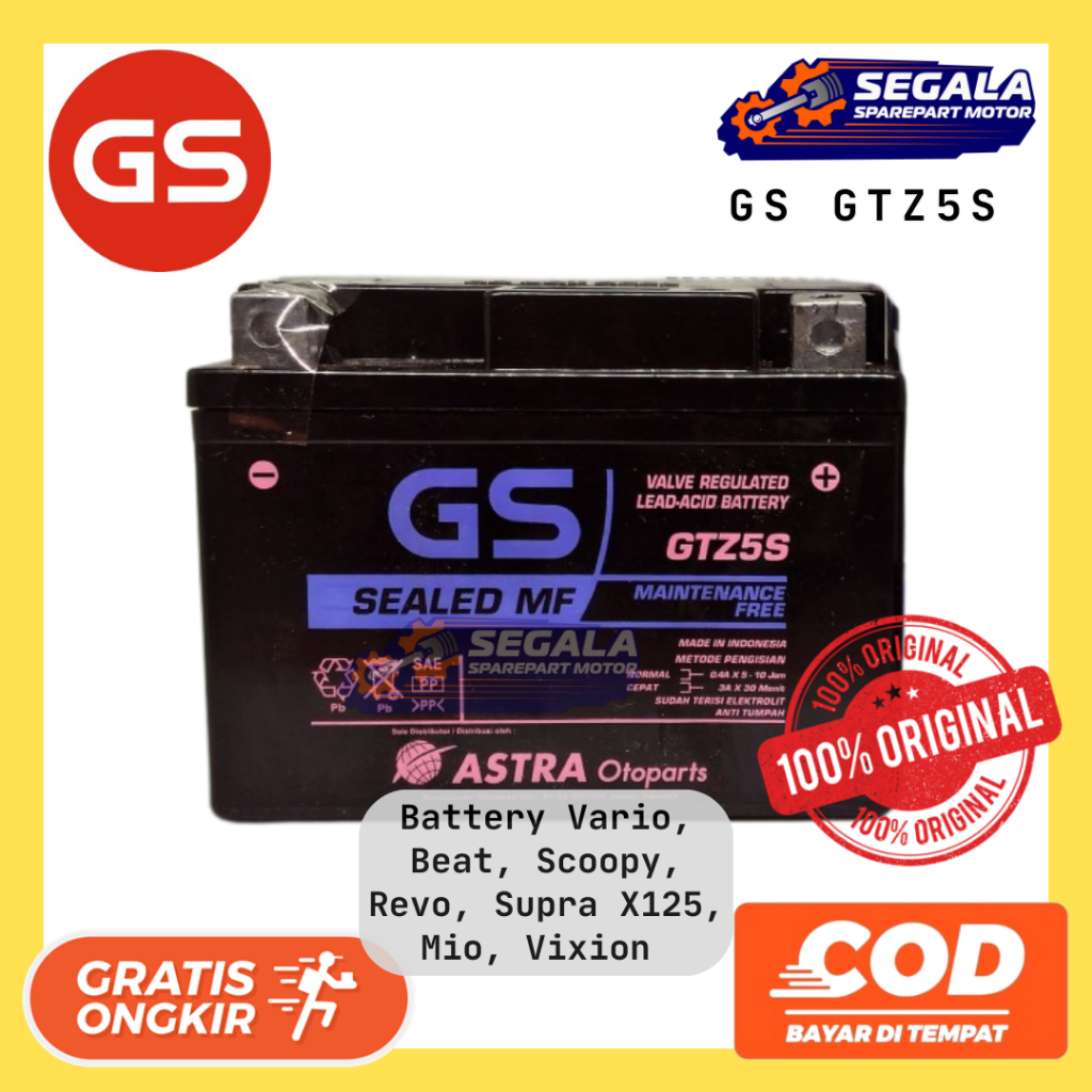 Jual Battery Motor GS Astra GTZ5S MF Aki Kering Motor Beat Vario Supra ...