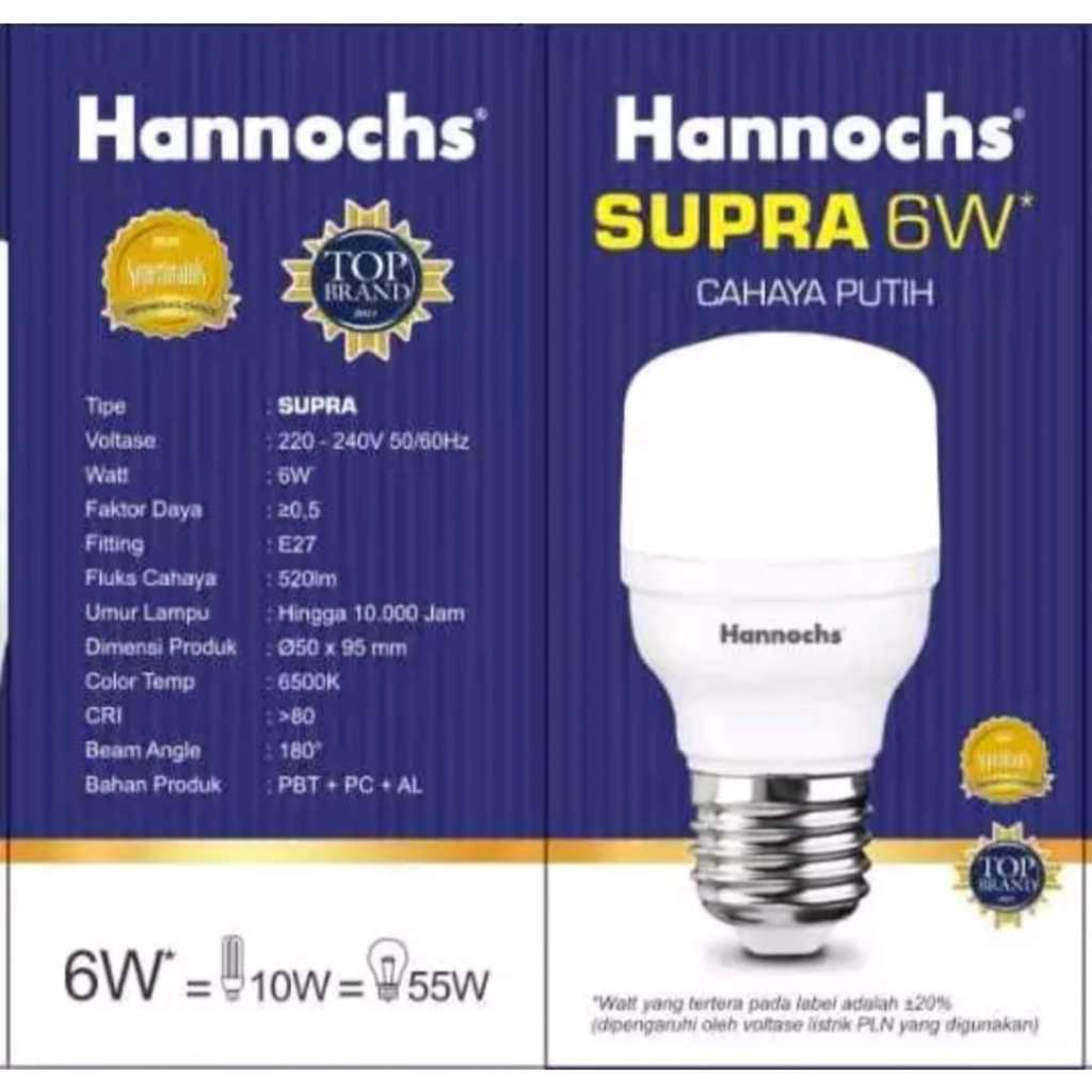 Jual Lampu LED Hannochs Supra 6 watt Bohlam Bola Lampu LED 6w Putih Garansi | Shopee Indonesia