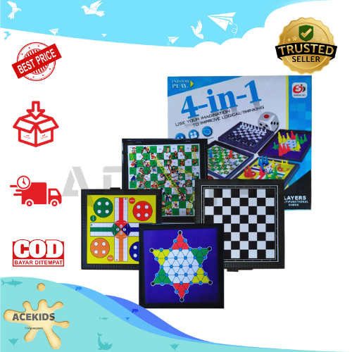 Jual Mainan Edukasi Anak 4 in 1 Papan Catur Ludo Ular Tangga Halma 1 ...