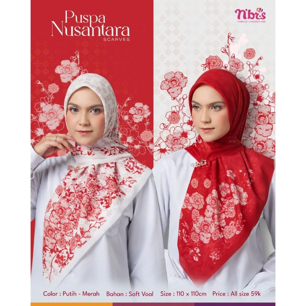 Jual HIJAB NIBRAS PUSPA NUSANTARA SCARVES / JILBAB MERAH PUTIH NIBRAS ...