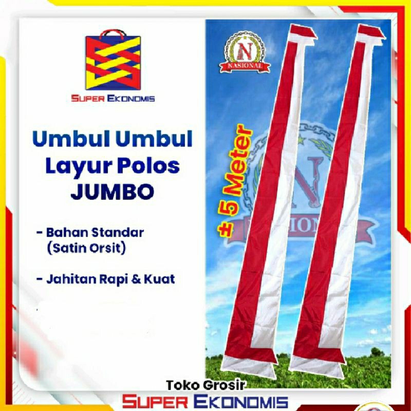 Jual Bendera Umbul-Umbul JUMBO Layur Polos Merah Putih (panjang ukuran kisaran 5 meter tipe ...