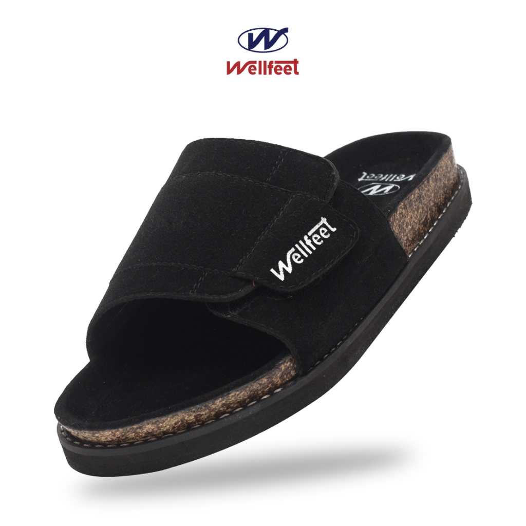 Jual Wellfeet.ltd Sandal Pria Casual Slide Selop-Cozy Suede Black Tan ...