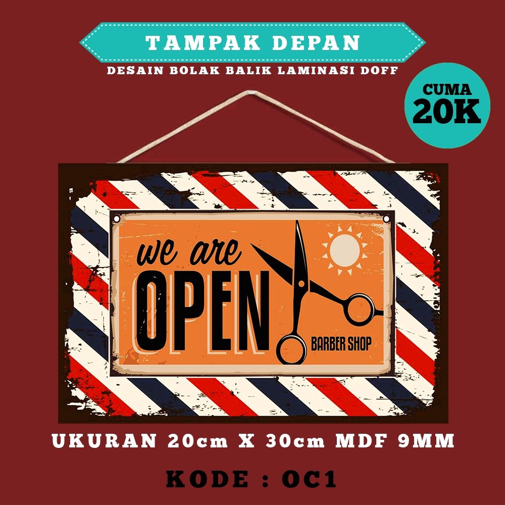 Jual PLANG BARBERSHOP OPEN CLOSED - UKURAN 20cm X 30cm - BOLAK BALIK ...
