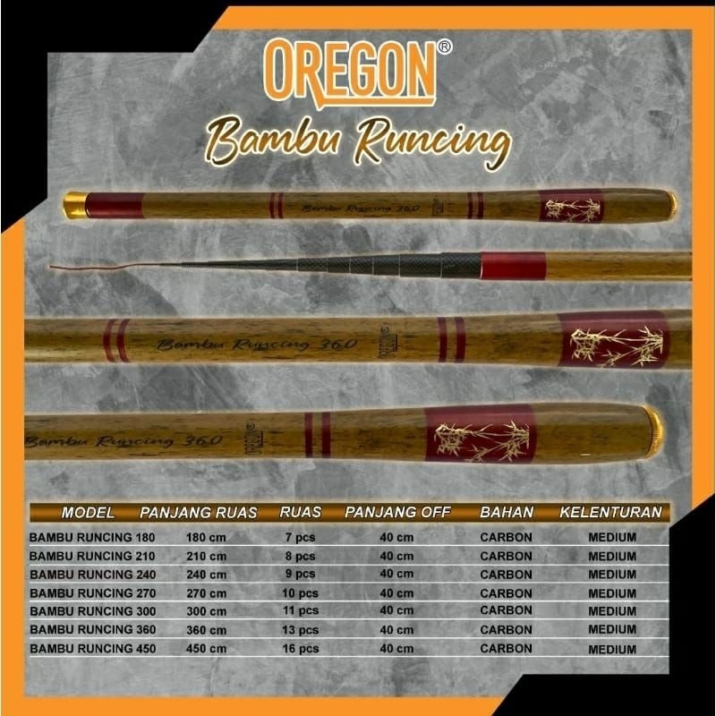 Jual Joran Tegek Oregon Bambu runcing Ruas pendek 40cm Carbon ringan ...