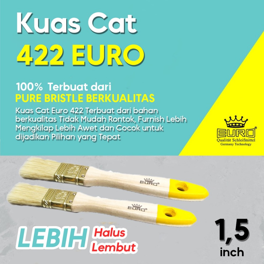 Jual Kuas cat ukuran 1,5" inch kuas kayu tembok EURO 422 gagang kayu ...