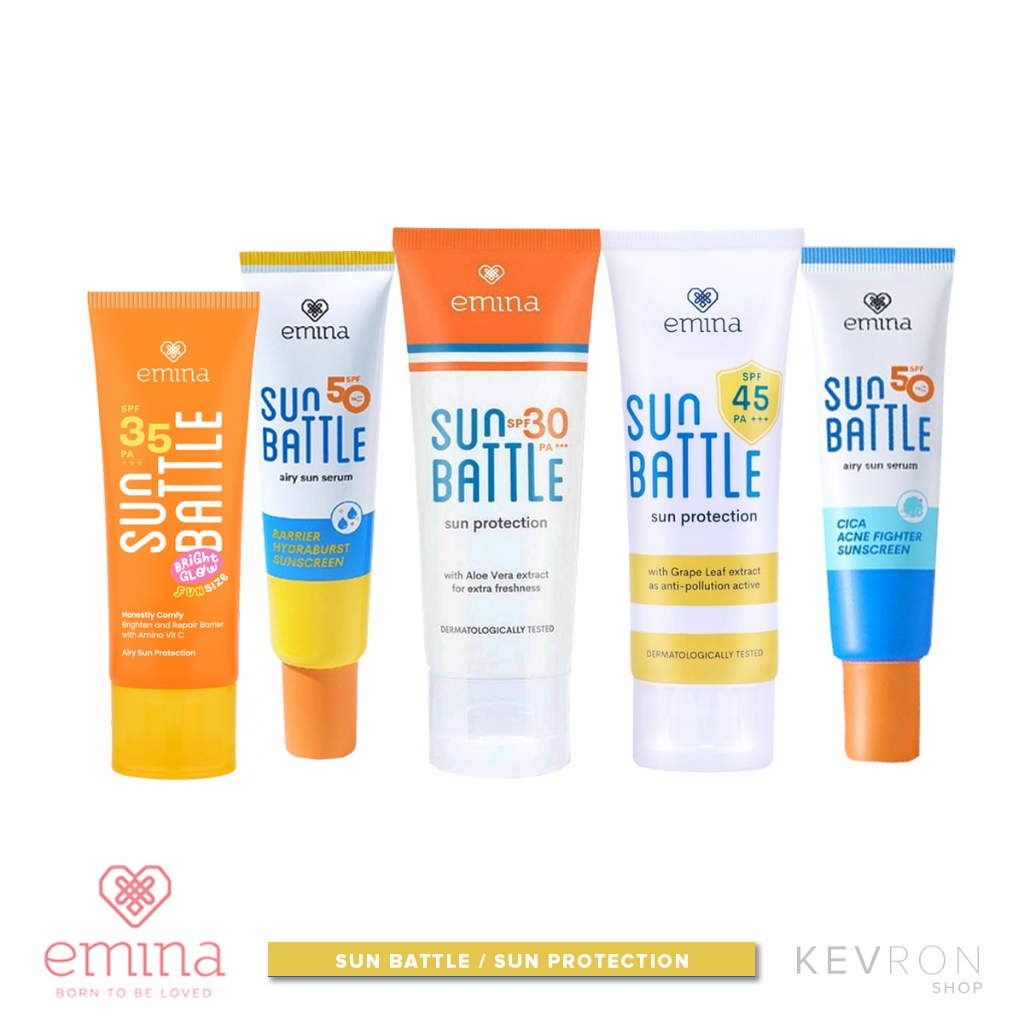 Jual Emina Sun Battle SPF 50 PA+++ Barrier Hydraburst Cica Acne Fighter Bright Glow Honestly ...