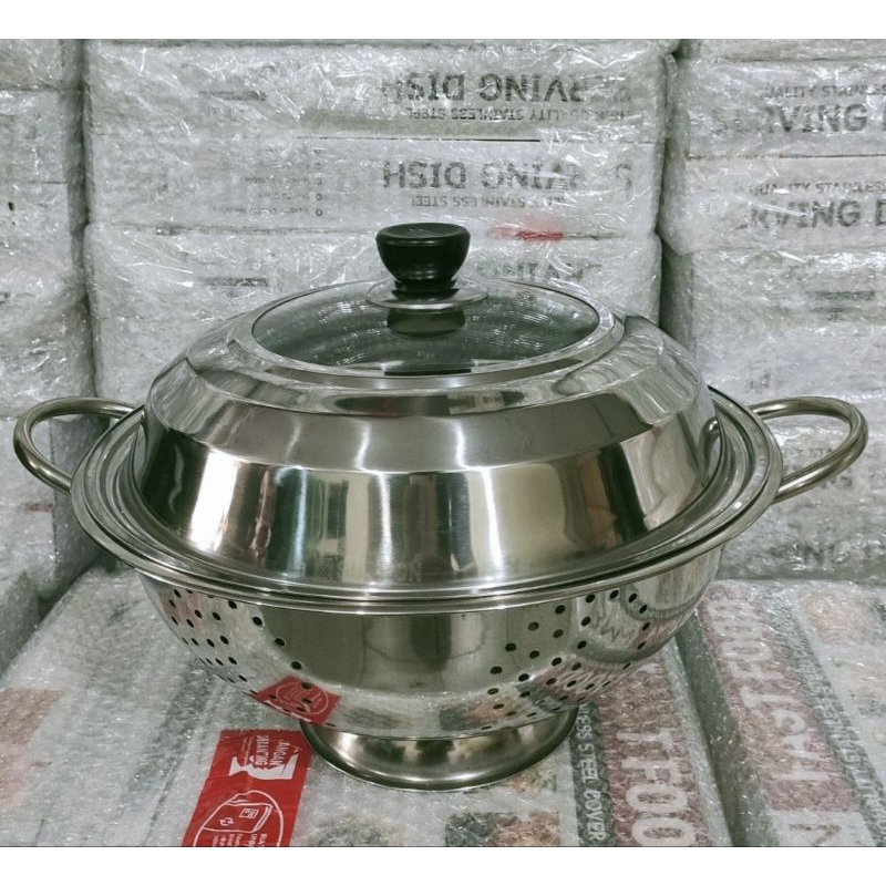 Jual Sangku Tempat Nasi Stainless Steel 32cm dengan Tutup Kaca ...