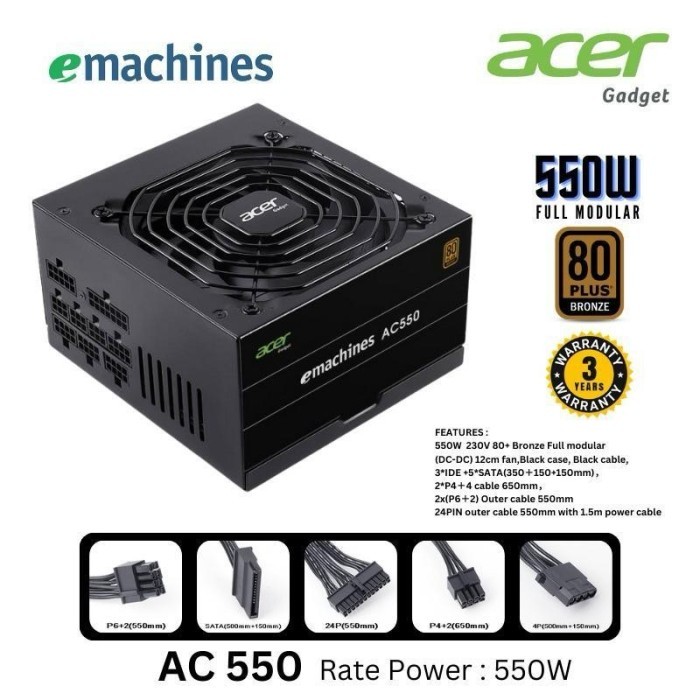 Jual PSU Acer AC550 550 Watt 80+ Bronze Full Modular Power Supply ...