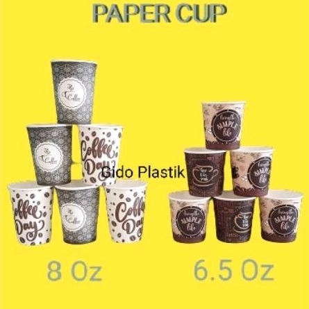 Jual Gelas Kopi/ Paper cup motif 8 Oz dan 6.5 Oz isi 50 pcs | Shopee Indonesia