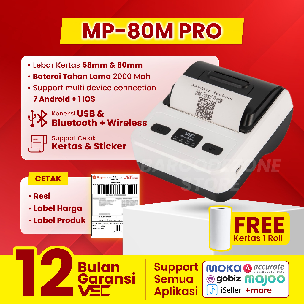 Jual PRINTER THERMAL BLUETOOTH 80MM VSC MP 80M BATERAI RJ11 BLUETOOTH ...