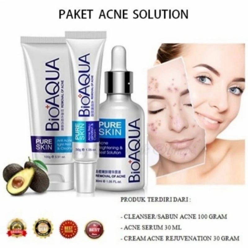 Jual Bioaqua Pure Skin anti Acne set Paket 3in1 penghilang jerawat ...
