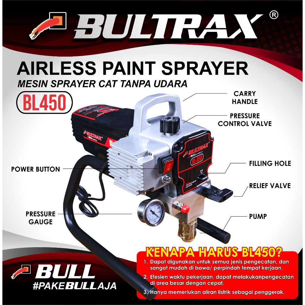 Jual Bultrax Airless paint sprayer Mesin sprayer cat tanpa udara BL450 ...