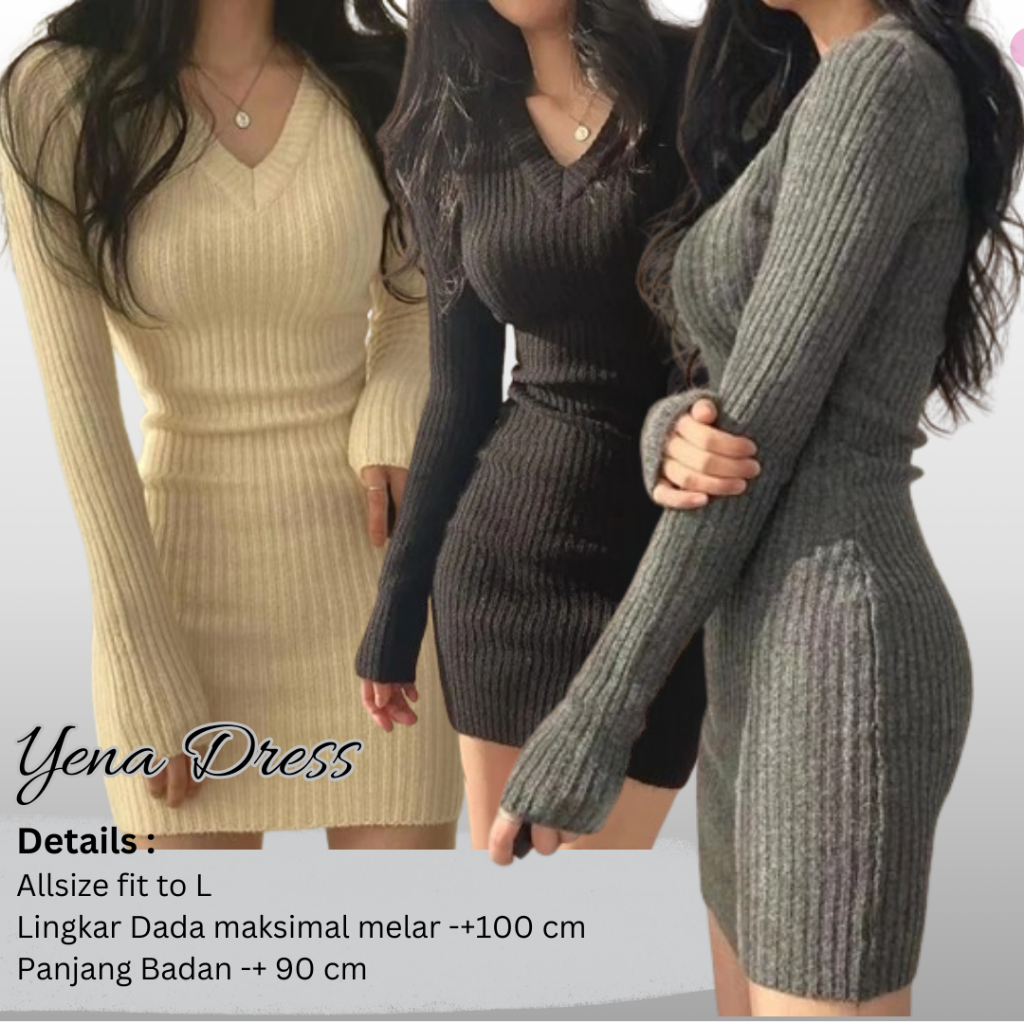 Jual LUMINA - Dress Rajut Yena bodycon elegant V Neck | Shopee Indonesia