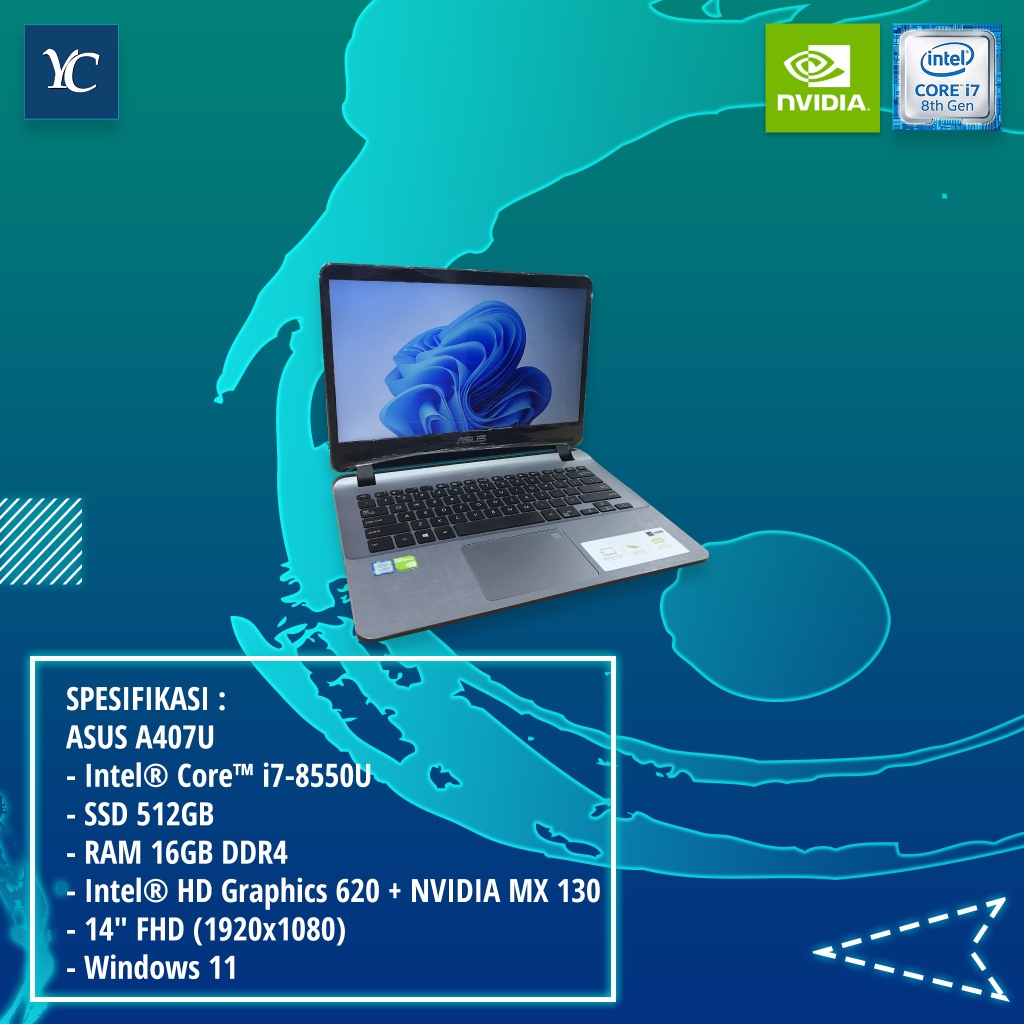 Jual ASUS A407U INTEL CORE I7-8550U RAM 16GB SSD 512GB NVIDIA MX130 14inch ( SECOND ) | Shopee ...