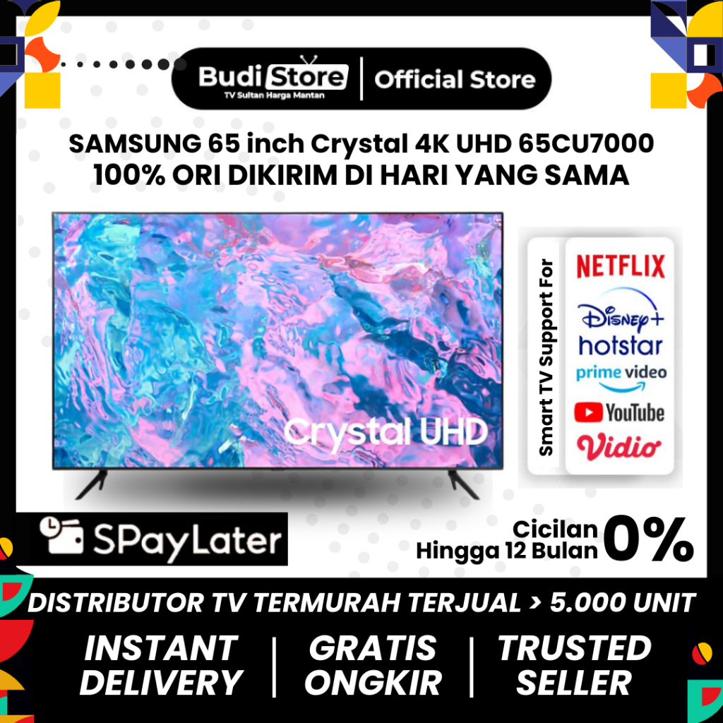 Jual SAMSUNG Smart TV 65 inch 4K Crystal UHD UA65CU7000KXXD PurColor with Crystal - BUDI STORE ...