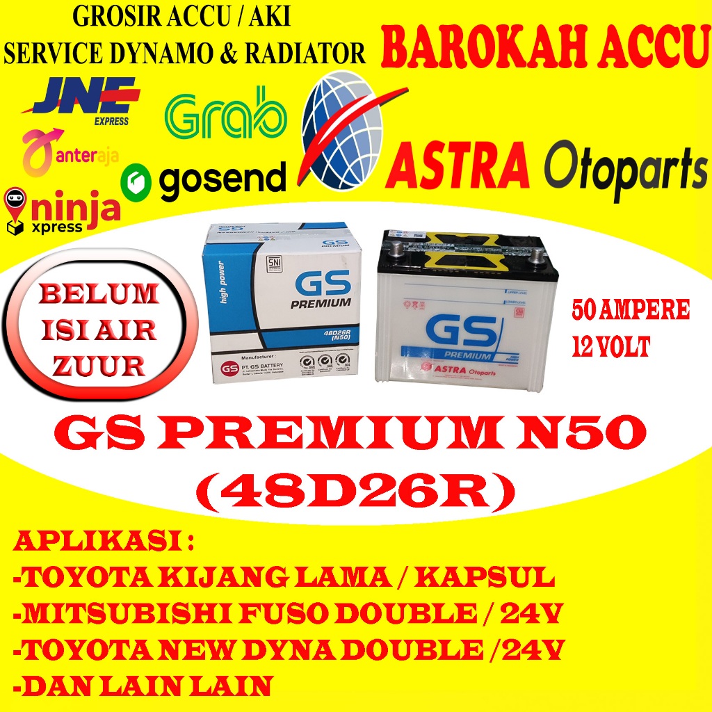 Jual AKI GS PREMIUM N50 / 48D26R , 50 AH ASTRA OTOPARTS | Shopee Indonesia