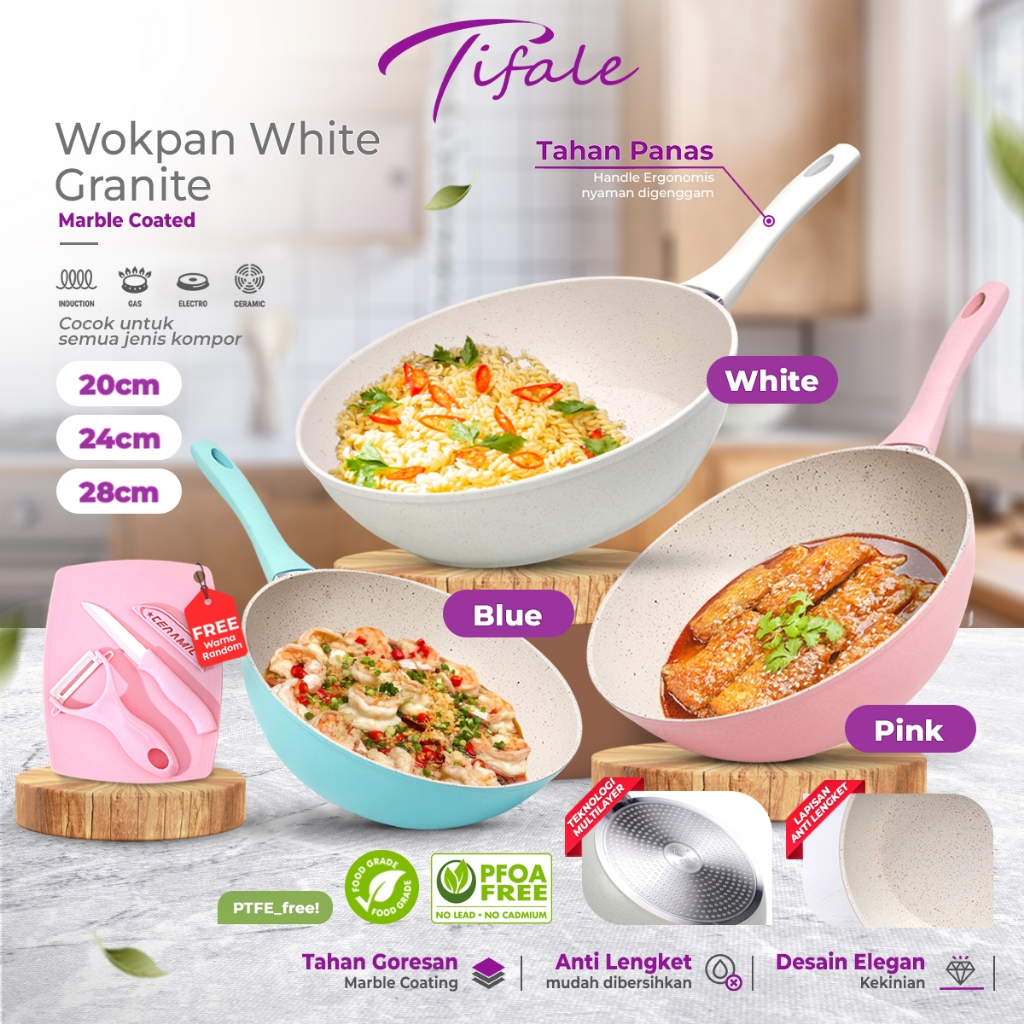 Jual Tifale Pastel Granite Coated Series Fry Pan 20CM 24CM 28CM Anti lengket handle bakelite ...
