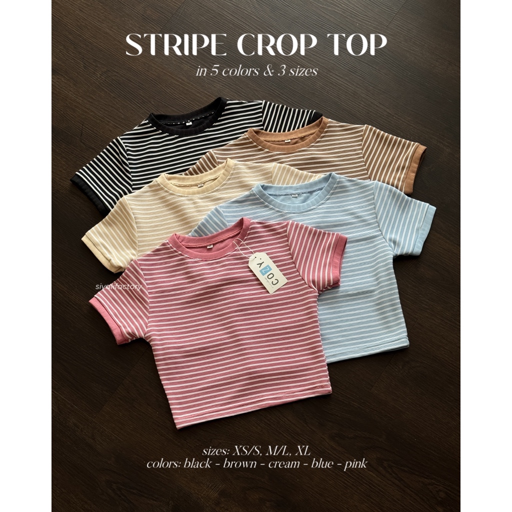Jual SIVALI Stripe Crop Top - Kaos Basic Wanita Garis Bahan Premium Knit Atasan Wanita | 5011 ...