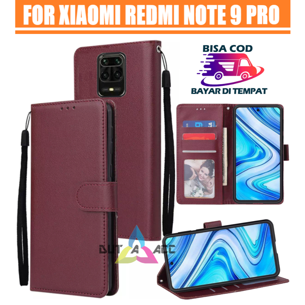 Jual flip case leather XIAOMI REDMI NOTE 9 PRO casing cover kulit bisa ...