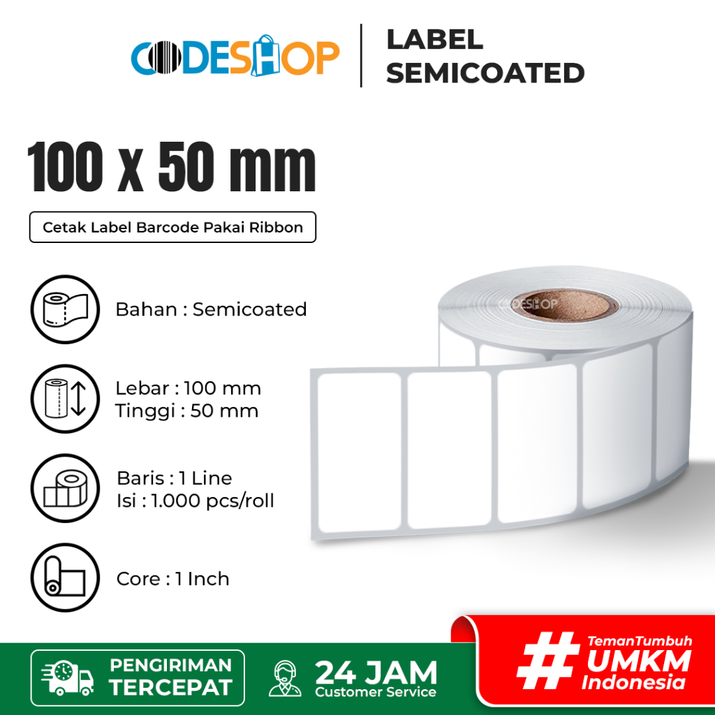 Jual Label Barcode 100 X 50 (1 Line) Kertas Sticker Semicoated 100x50mm | Shopee Indonesia