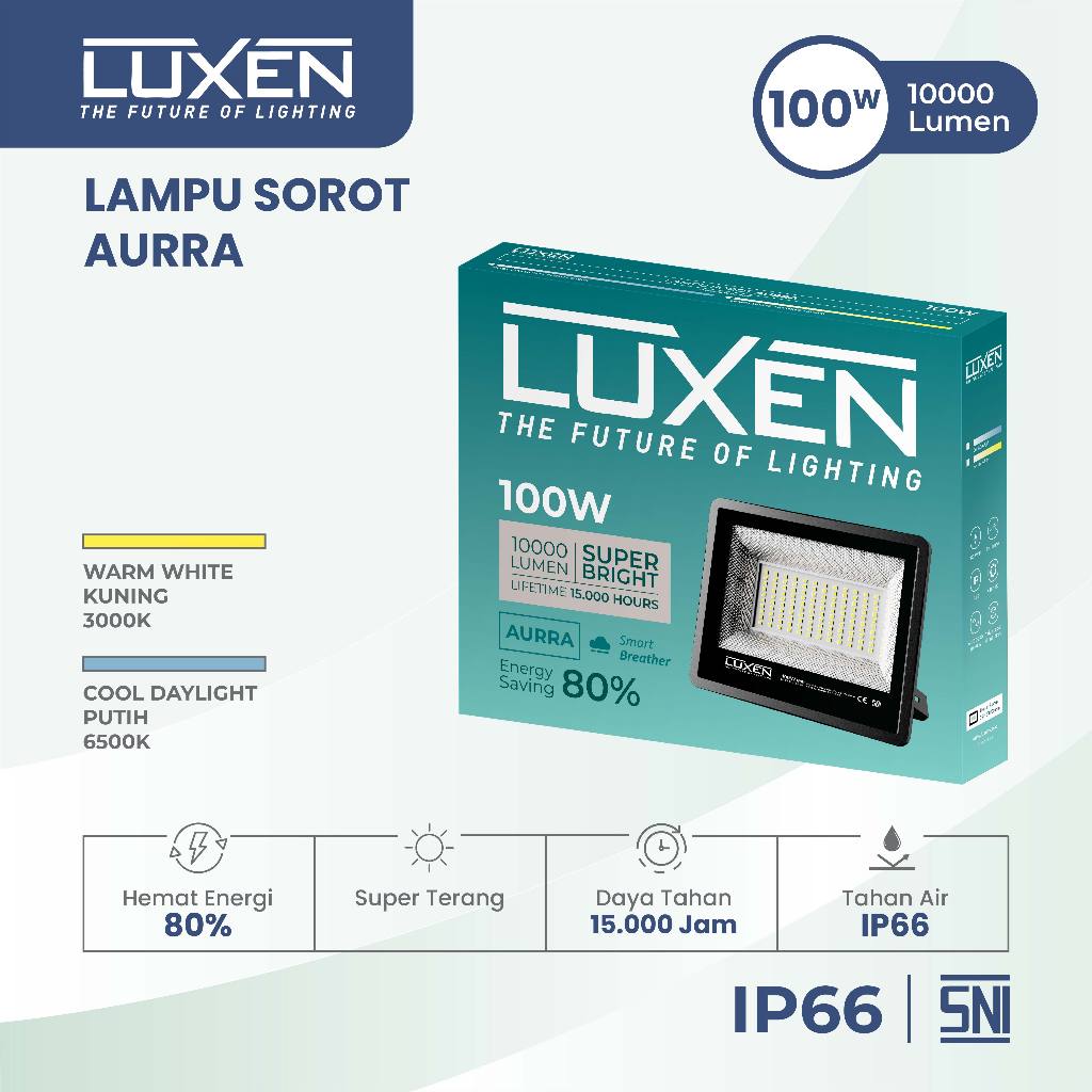 Jual LUXEN LAMPU SOROT LED FLOOD LIGHT AURRA 100 Watt Cahaya Putih dan ...