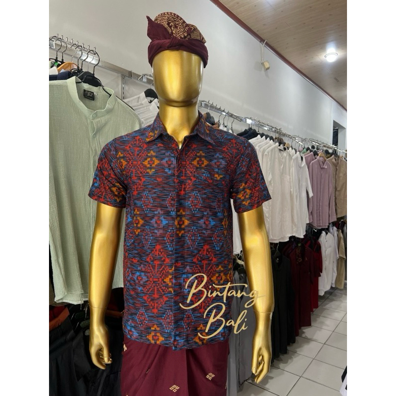 Jual Kemeja Endek Bali Katun Pria Laki Laki Lengan Pendek Motif Seseh ...