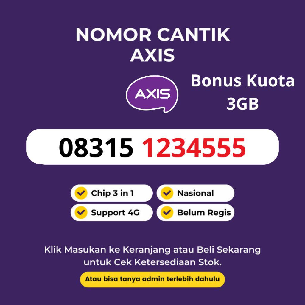 Jual Nomor Cantik Axis Murah Urut Naik - Kartu Perdana Axis Murah Rapi Bonus Kuota 3GB | Shopee ...
