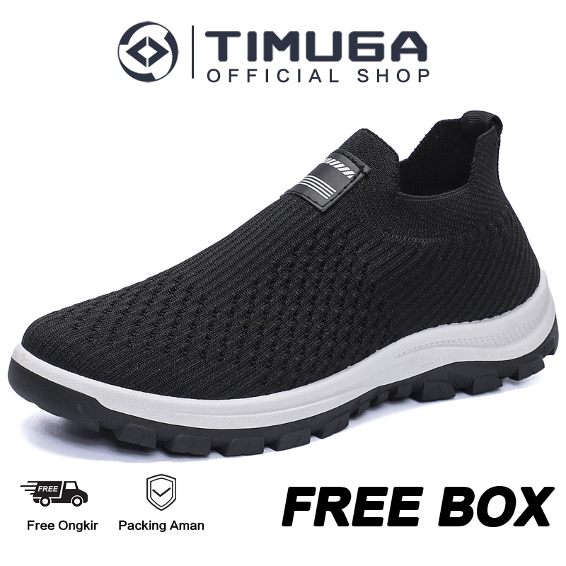 Jual TIMUGA Sepatu Pria Sneakers Slip On Hitam Kerja Outdoor Sepatu ...