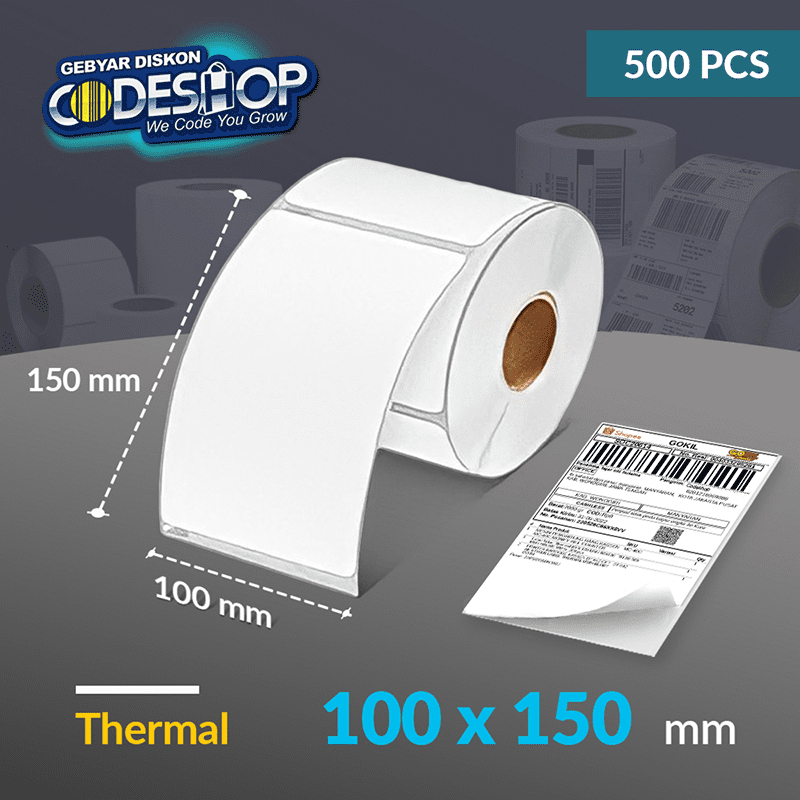 Jual Codeshop Label Thermal 100x150 mm A6 Resi 1 Line Stiker Printer Barcode Termal Isi 500 Pcs ...