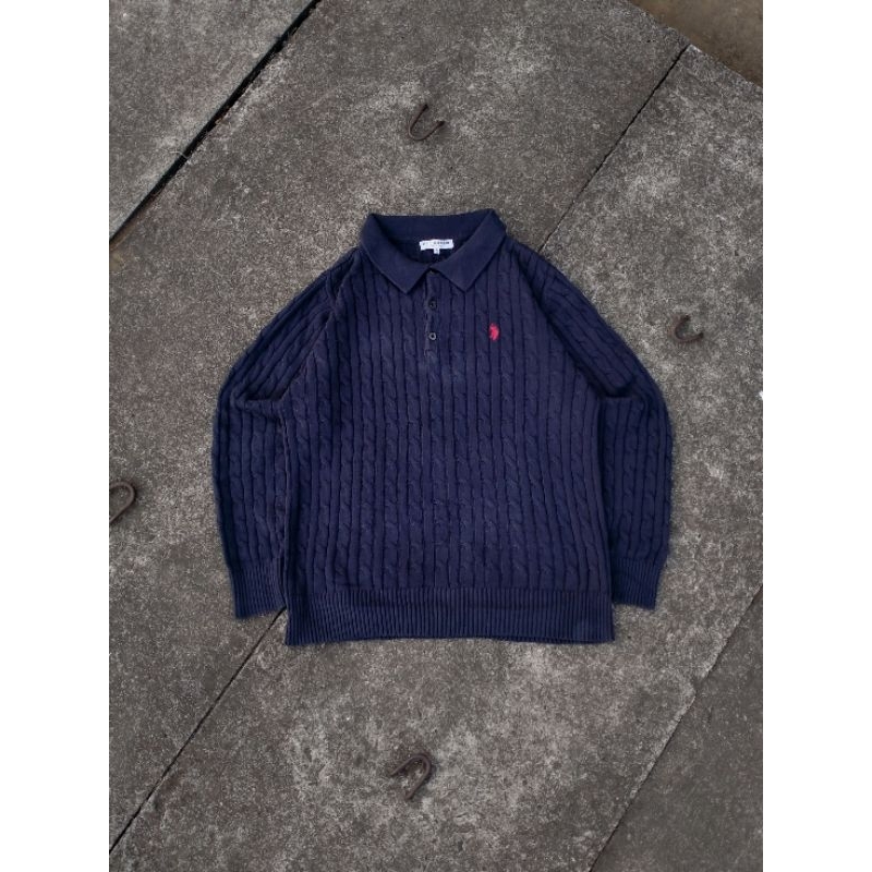 Jual cable knit half button polo assn | Shopee Indonesia