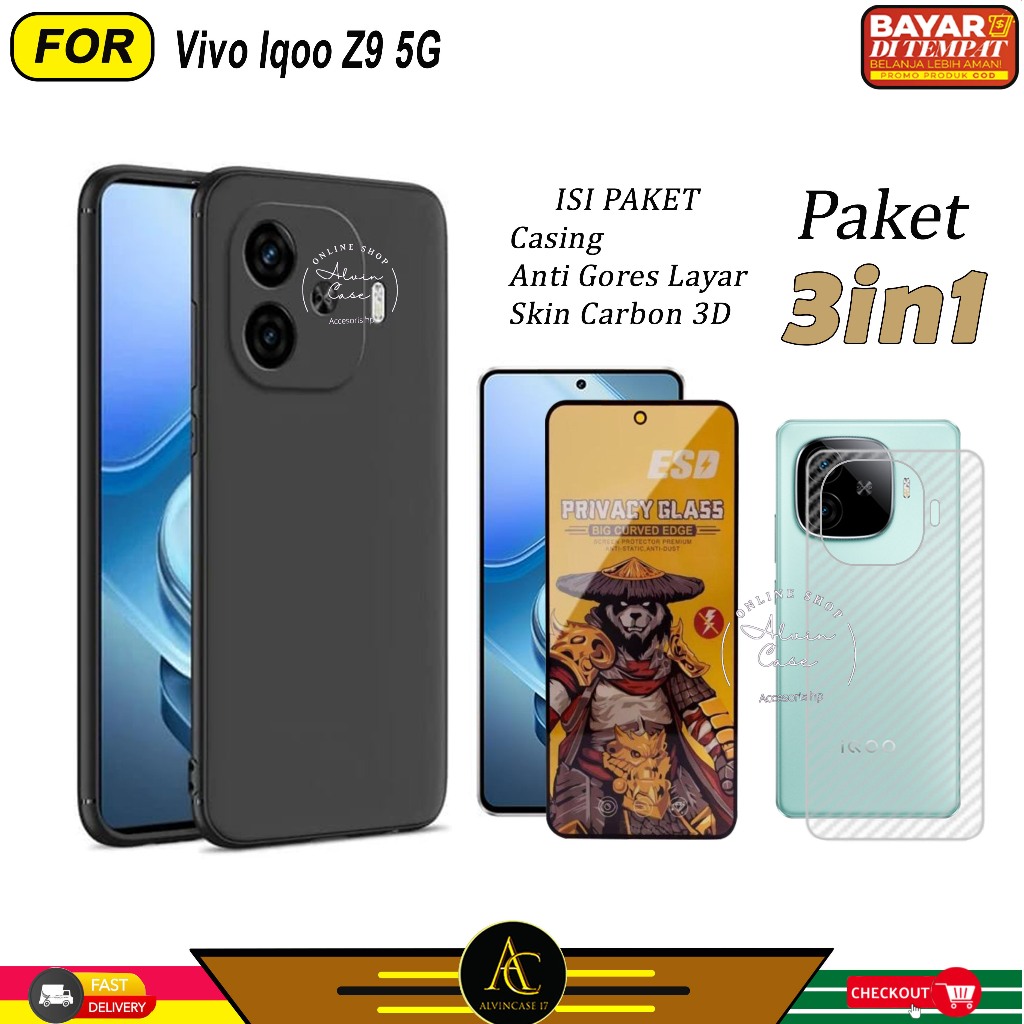 Jual Paket 3in1 Case Vivo Iqoo Z9 5G Z9x 5G Z7 5G Z7x Softcase Slim Black Protect Casing ...