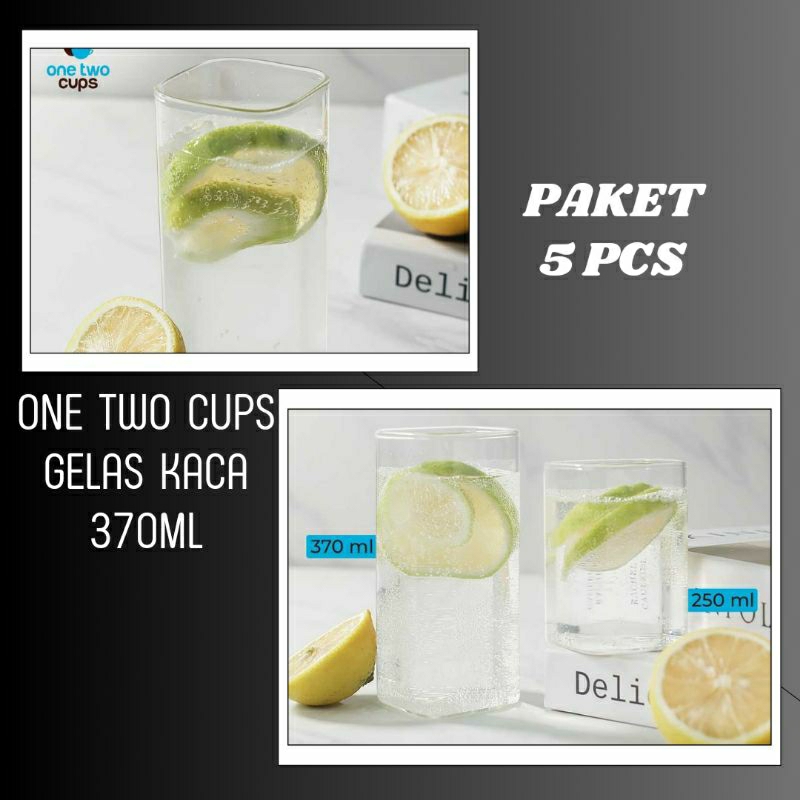 Jual One Two Cups Gelas Kaca Kotak Aestethic Cocktail Borosilicate Glass 370ML Harga Paket 5Pcs ...