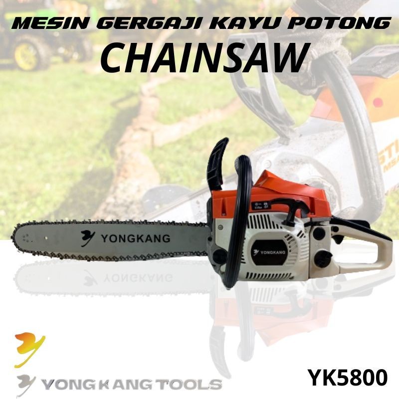 Jual Mesin Potong Kayu 58CC Chainsaw 2Tak Gergaji Potong Pohon Kayu GERGAJI MESIN POTONG KAYU ...