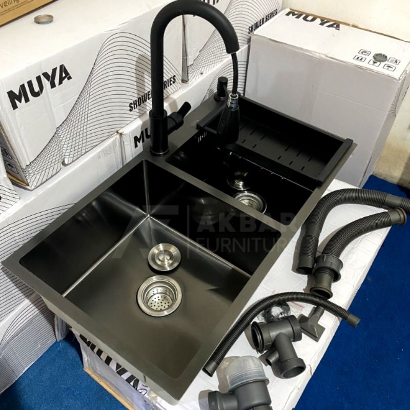 Jual Paket Kitchen Sink Hitam Dua Lubang Premium Full Set Avur, Selang ...