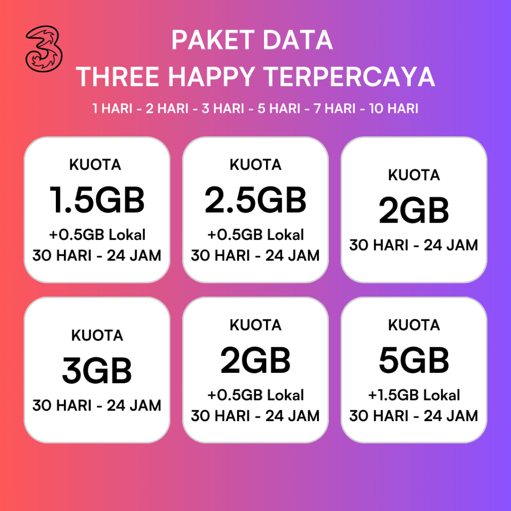Jual PAKET DATA TRI HAPPY HARIAN TEPERCAYA SUPER MURAH | Shopee Indonesia