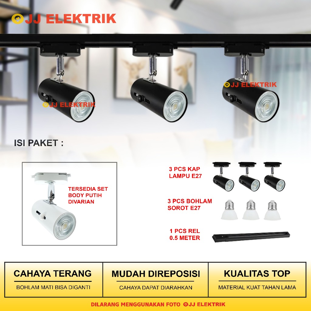 Jual Paket 3 Lampu Sorot Rel 50CM Track Light Ulir E27 Tusuk MR16 LED Spotlight Dekorasi Rumah ...