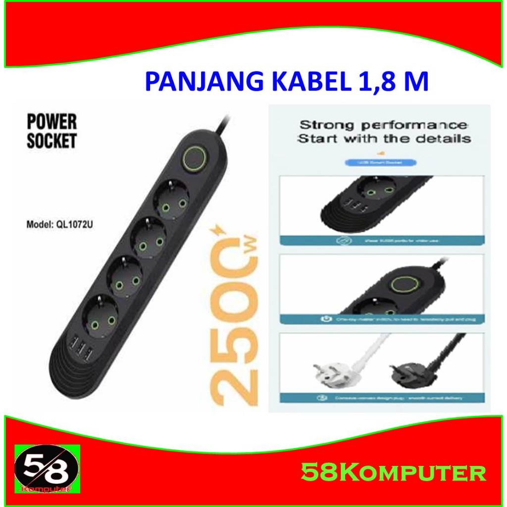Jual Terminal Colokan Listrik Stop Kontak 4 Lubang USB 10A 2500 W Stop ...