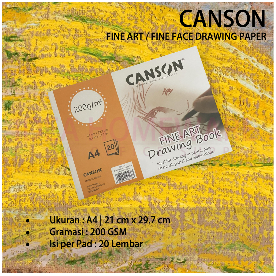 Jual Drawing Book Fine Art Canson Fine Face 200 gsm A4 20 Lembar Kertas ...