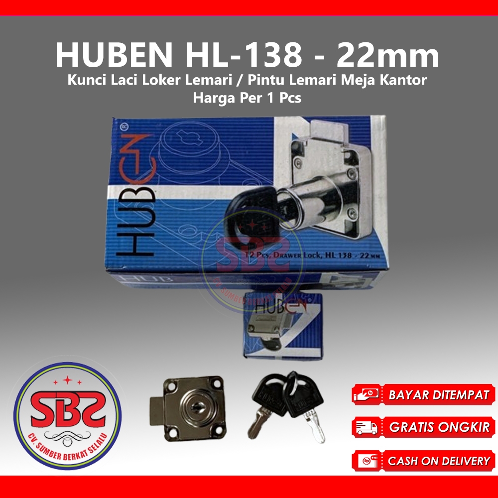 Jual HUBEN HL-138 Kunci Laci Huben Lubang 22mm - Drawer Lock HL138-22 mm-Kunci Lemari Kunci ...