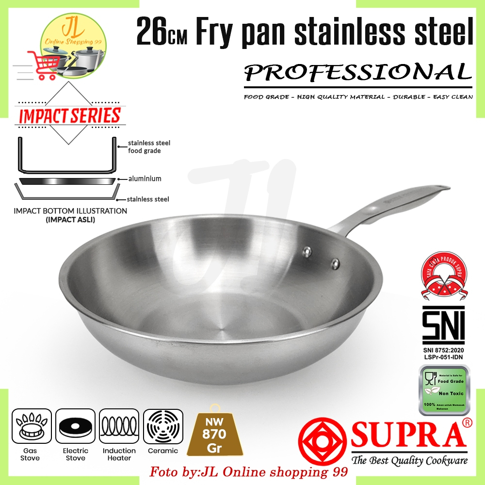 Jual SUPRA panci fry pan 26cm stainless steel SUS 304 impact bottom ...