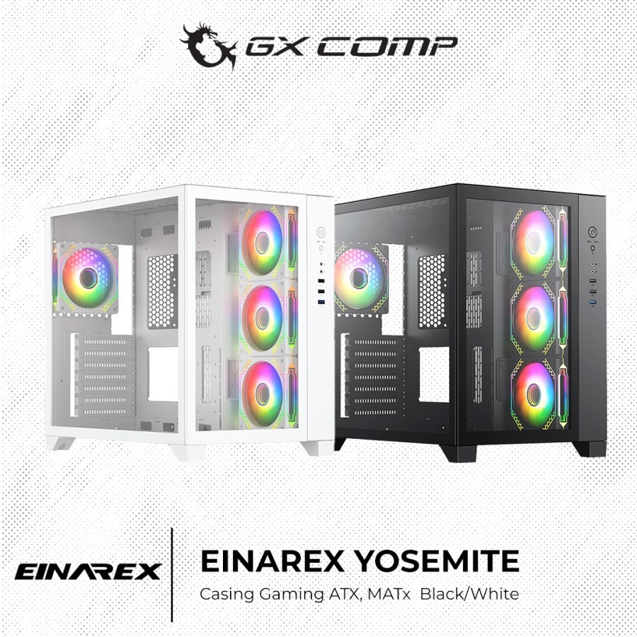 Jual EINAREX YOSEMITE Black / White Free 3 Fan RGB - Casing PC ATX - EATX | CPU PC Case Gaming ...