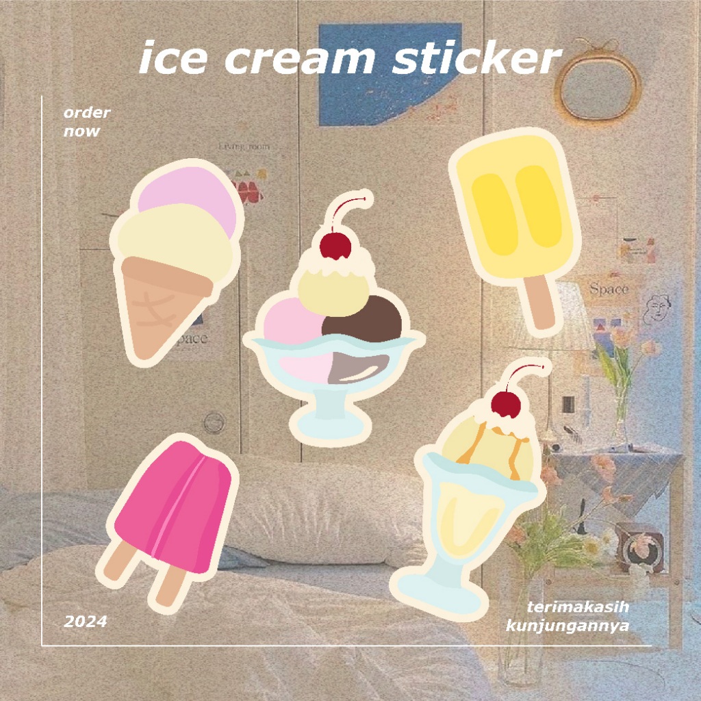 Jual ice cream sticker | stiker es krim | die cut sticker | 1 set 5 pcs ...