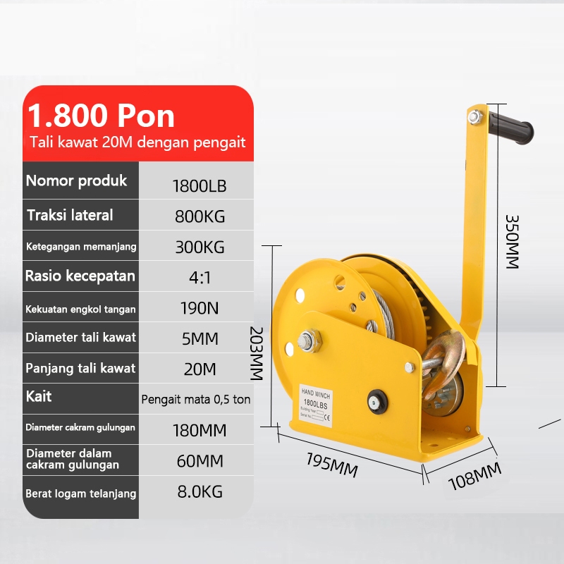 Jual PPD Hand Winch Katrol Winch Manual Engkol Tangan Dua Arah Mengunci ...
