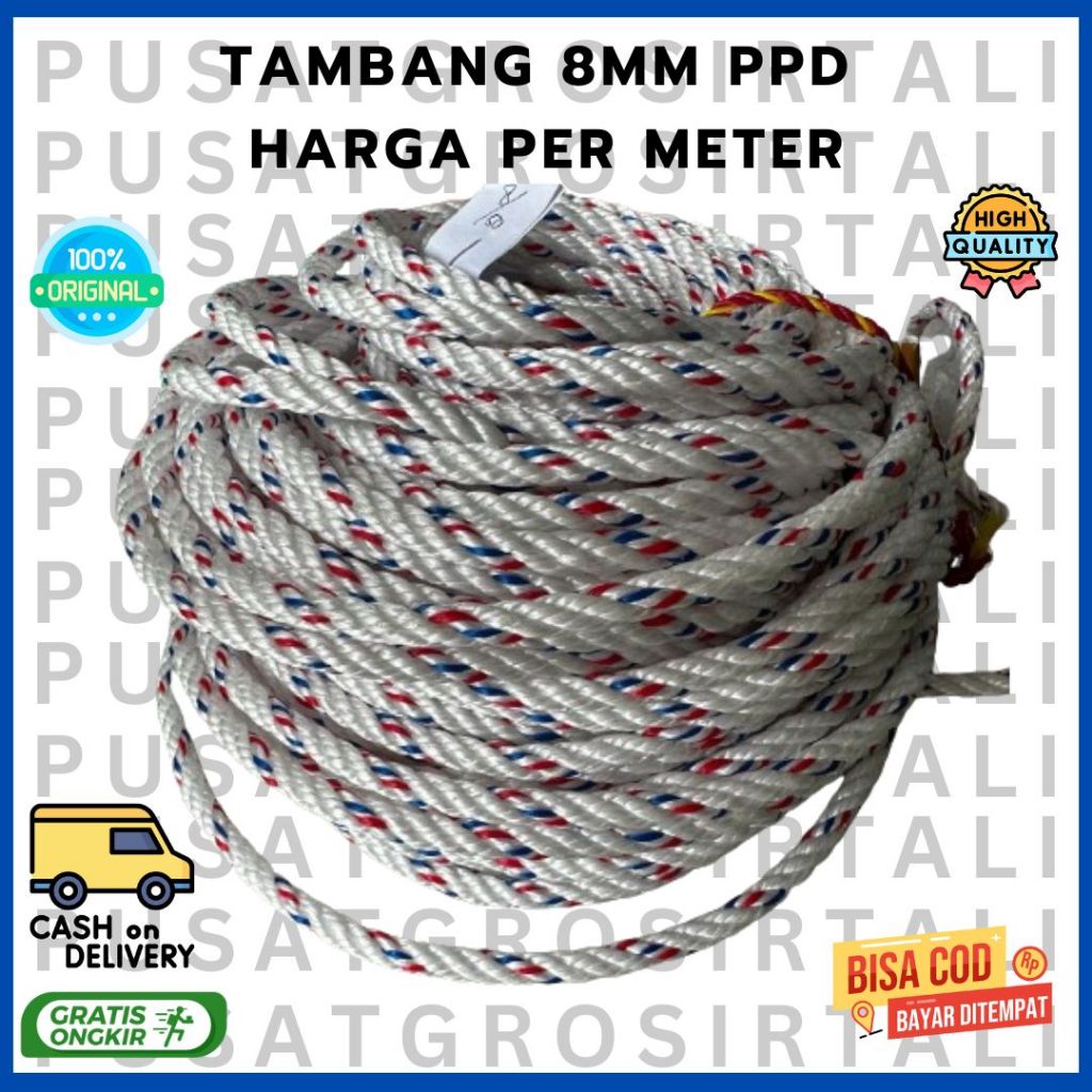 Jual TALI TAMBANG 8MM (ECERAN) TALI 8MM / TAMPAR 8MM / TALI PPD 8MM ...