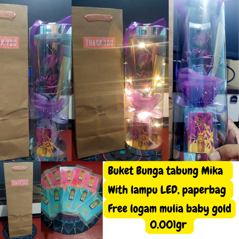 Jual Buket Bunga tabung ukuran 10X30cm bunga mawar sabun warna ungu tua ...