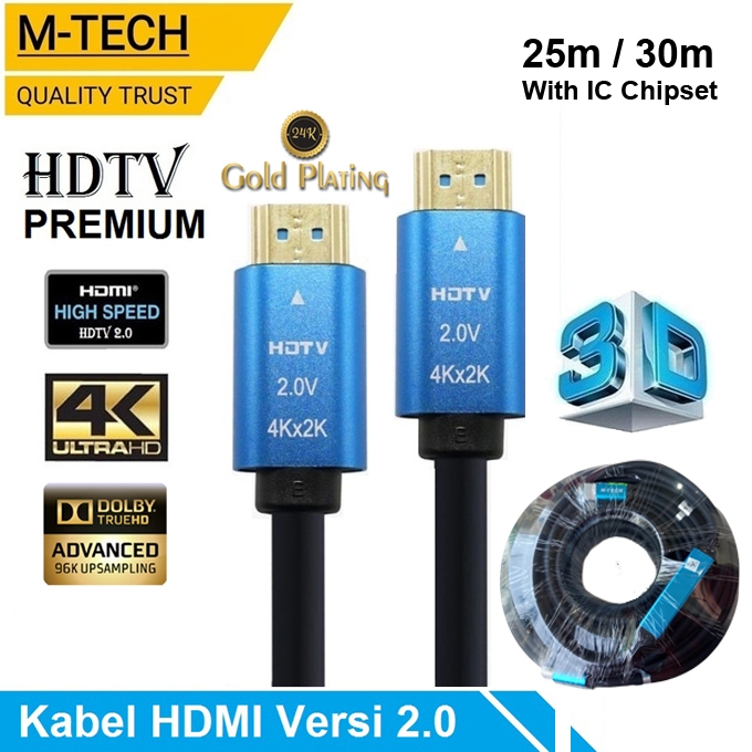 Jual Kabel HDMI 2.0 4K UHD IC Chipset Gold Plate 25m 30m M-Tech ...